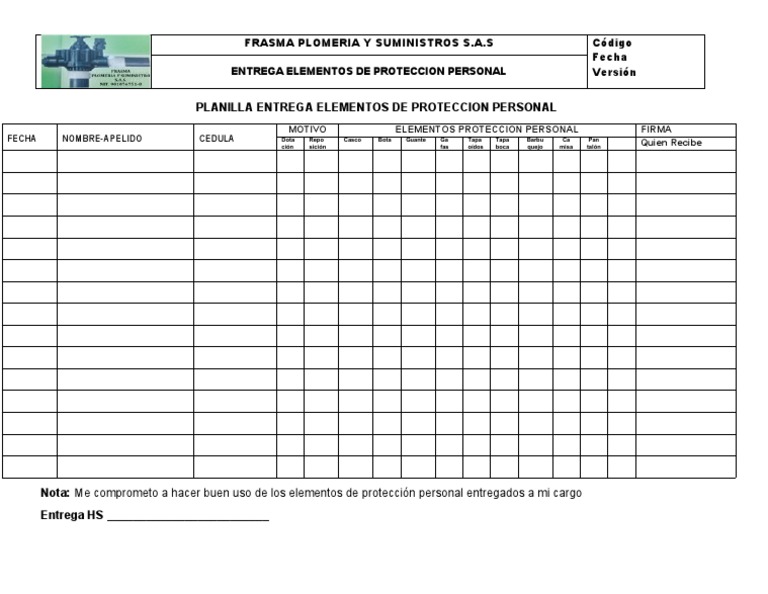 Planilla Entrega EPP | PDF