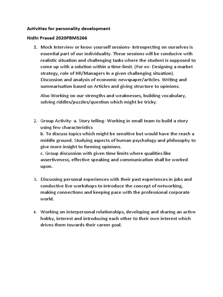 Activities For Personality Development | PDF | Career & Growth