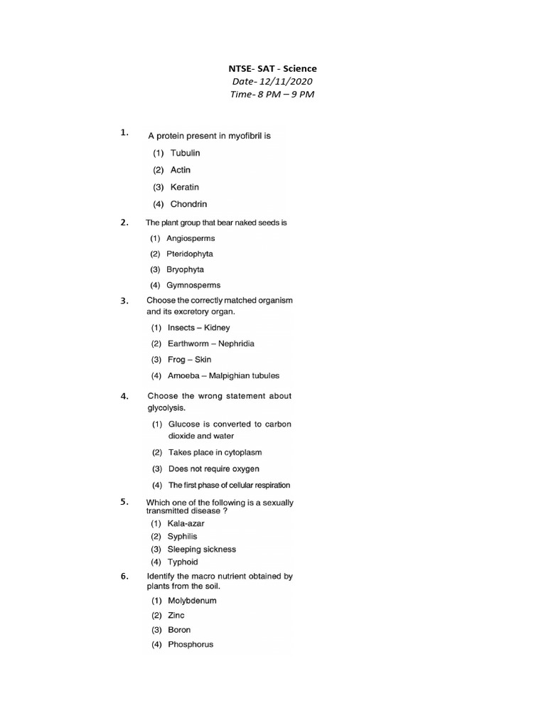 NTSE-SAT-Class 10-Science-12 - 11 - 2020 | PDF