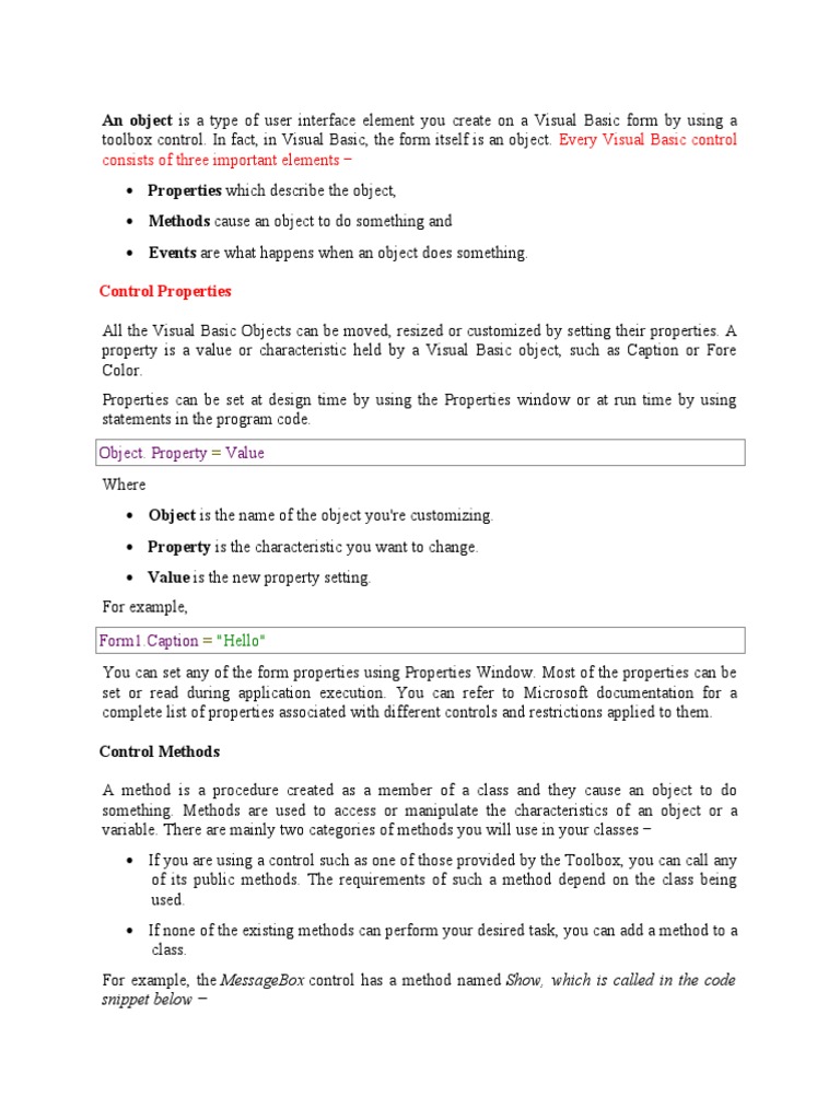 Every Visual Basic Control Consists of Three Important Elements | PDF ...