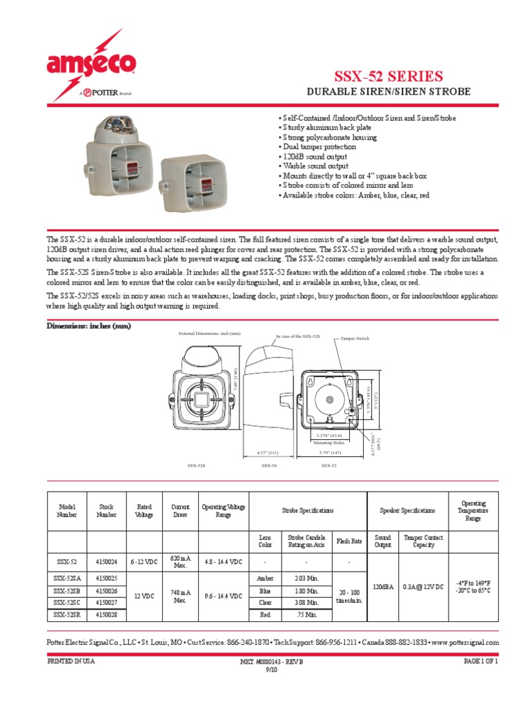 SSX-52 Series Siren/Strobe Overview | PDF | Components | Electromagnetism