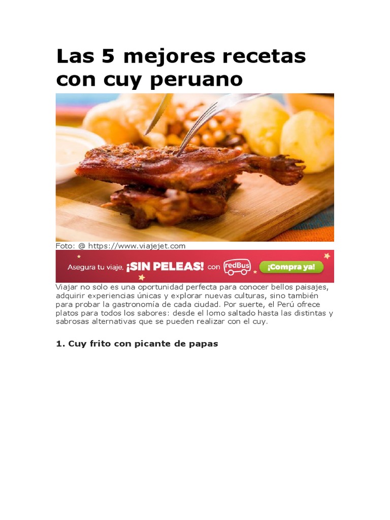 Las 5 Mejores Recetas Con Cuy Peruano | PDF | Perú | Alimentos