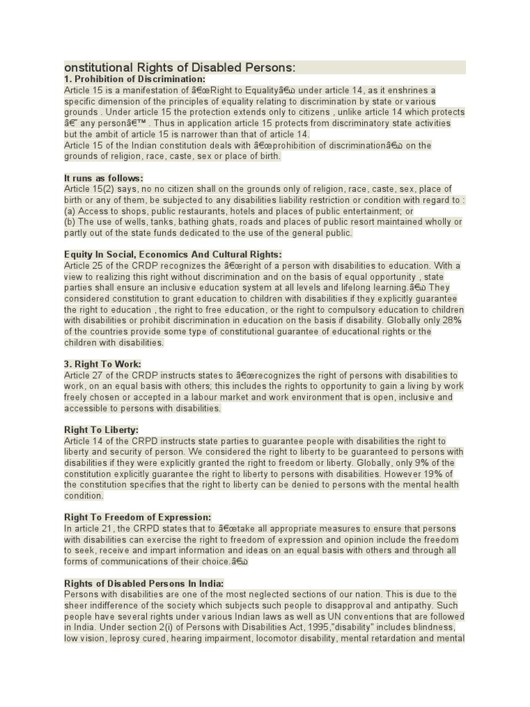 Onstitutional Rights of Disabled Persons | PDF | Disability ...