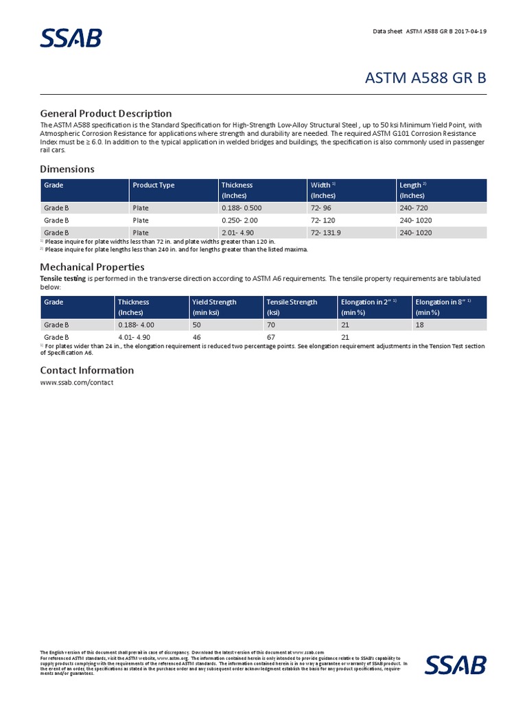 Astm A588 GR B: General Product Description | PDF | Specification ...