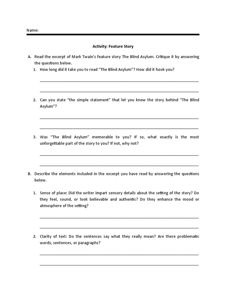 1 Worksheet-Feature Story | PDF