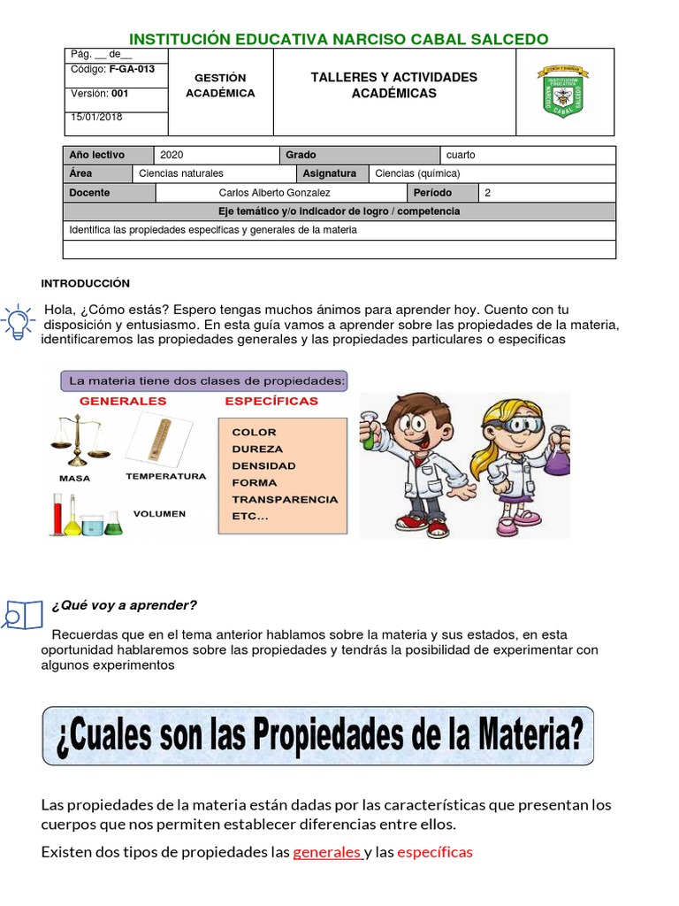 Propiedades de la Materia para Cuarto Grado | PDF | Importar | Volumen