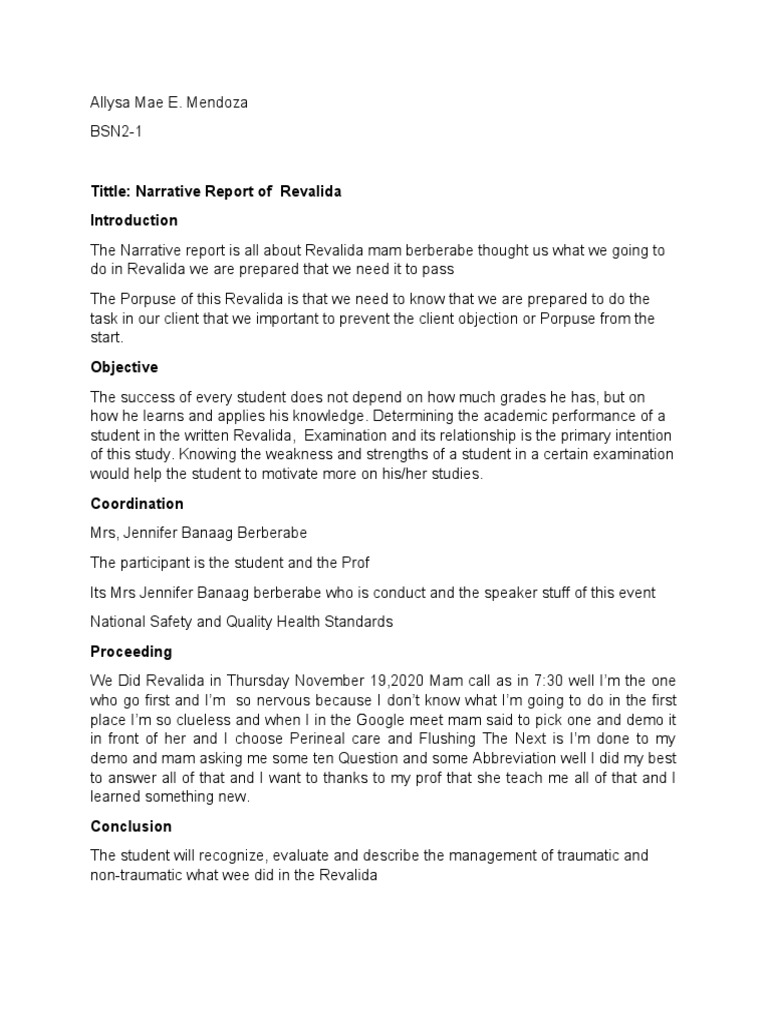 Tittle: Narrative Report of Revalida | PDF