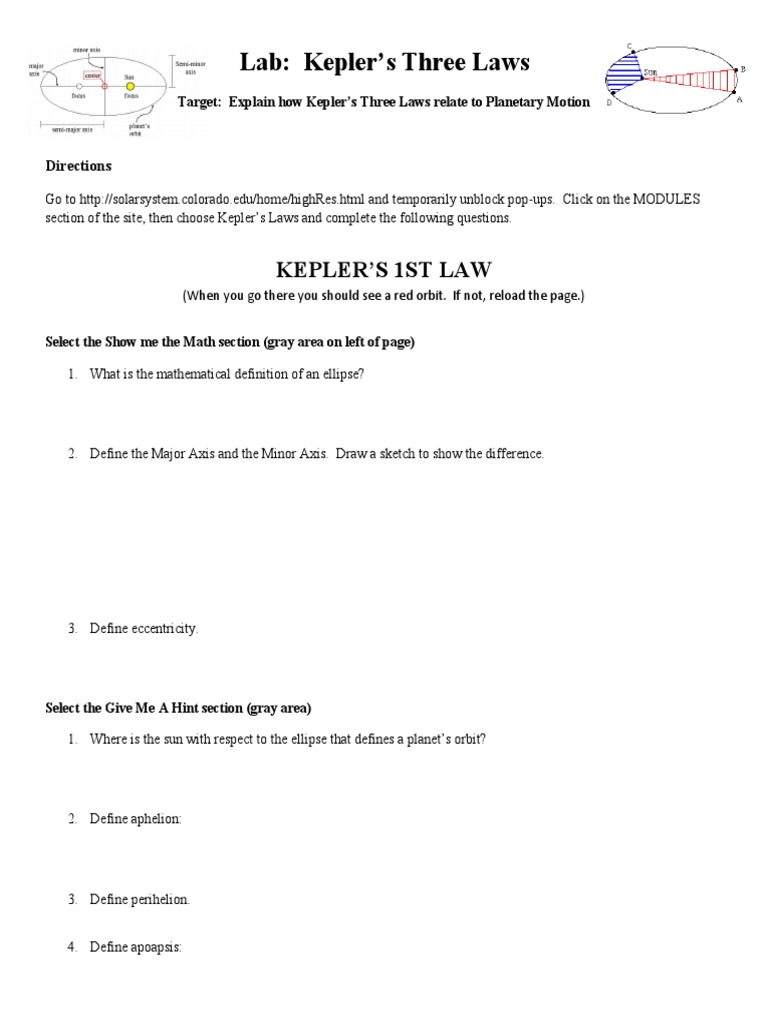 Keplers Laws Webquest | PDF | Apsis | Orbit