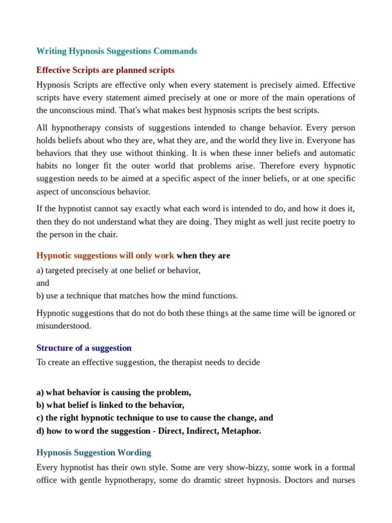 Effective Scripts Are Planned Scripts: Writing Hypnosis Suggestions Commands | PDF | Hypnosis ...