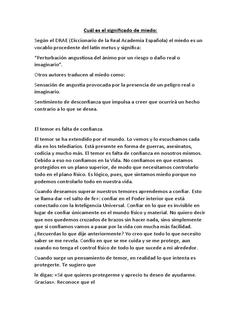 Definición y significado del miedo | PDF | Temor | Conceptos psicologicos