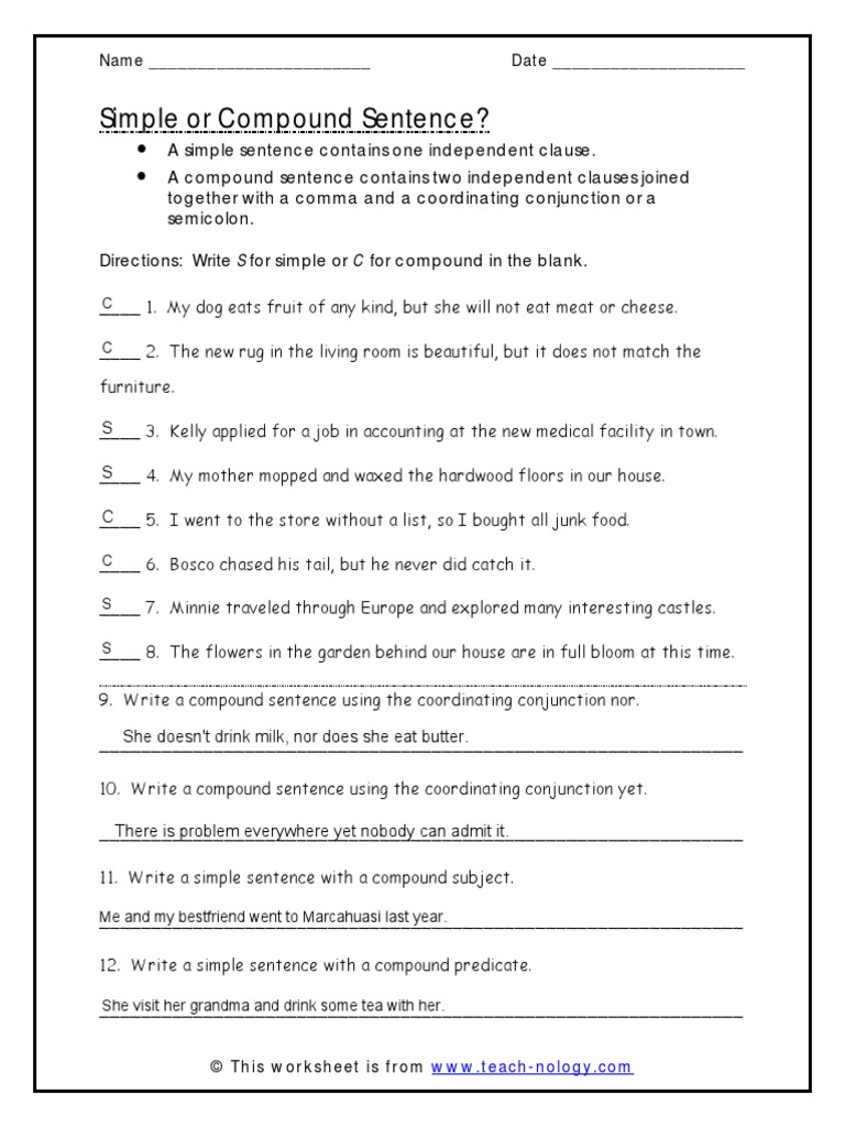Simple or Compound Sentences Exercises | PDF | Interpretation (Philosophy) | Linguistic Typology
