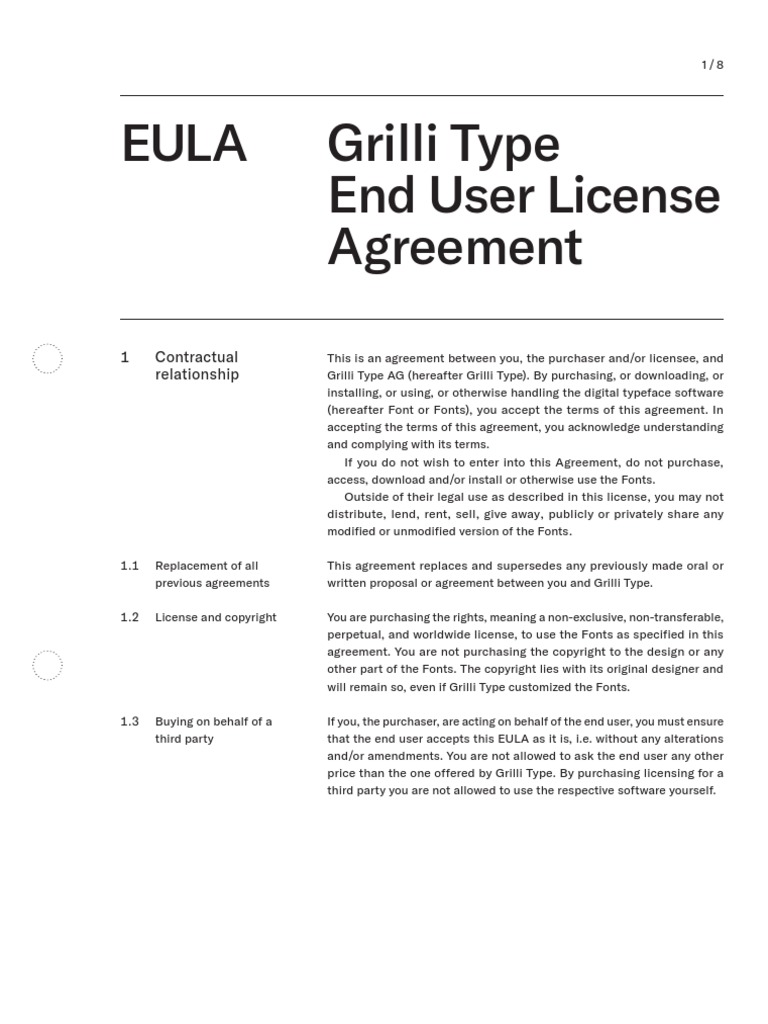 Grilli Type End User License Agreement Eula: 1 Contractual Relationship ...