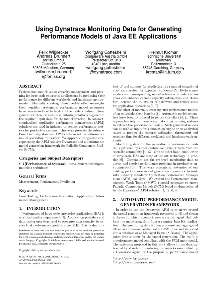 Using Dynatrace Monitoring Data For Generating Performance Models of ...