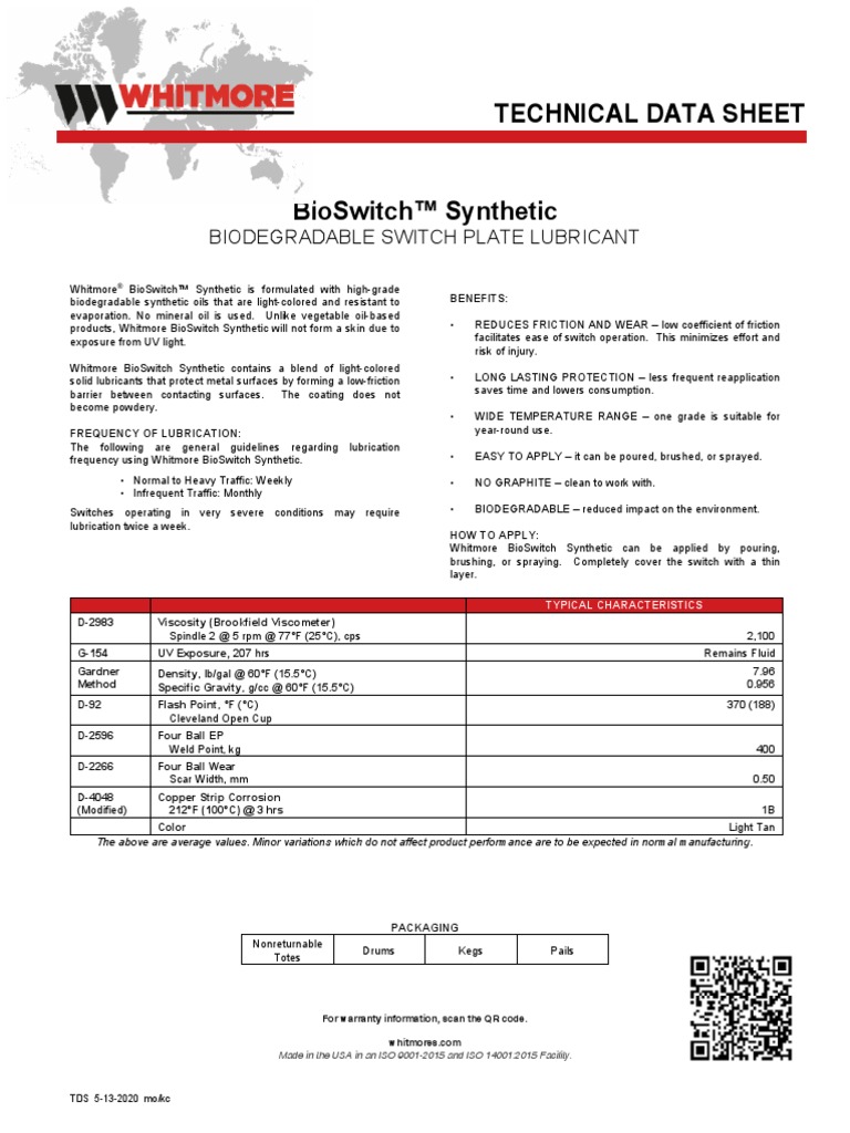 Technical Data Sheet: Biodegradable Switch Plate Lubricant | PDF ...