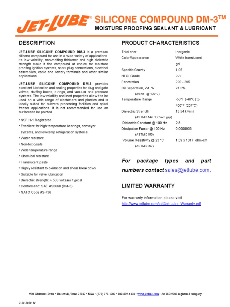 Silicone Compound Dm-3: Moisture Proofing Sealant & Lubricant | PDF ...