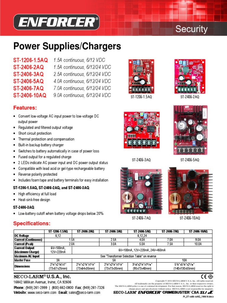 Power Supplies/Chargers: ST-1206-1.5AQ ST-2406-2AQ ST-2406-3AQ ST-2406 ...