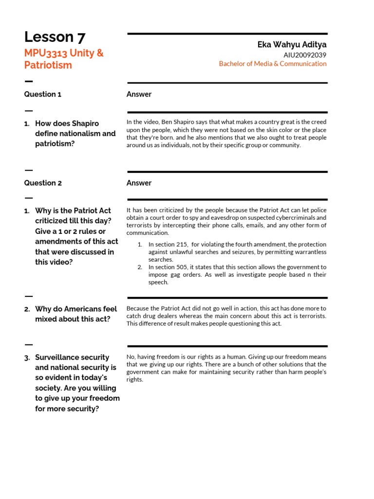 Lesson 7 - AIU20092039 | PDF | Patriot Act | Section Summary Of The ...