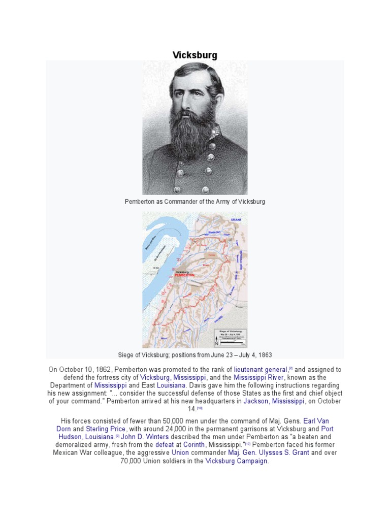 Pemberton As Commander of The Army of Vicksburg | PDF | Siege Of ...