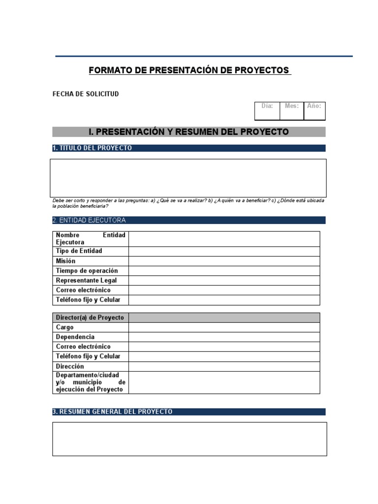 Formato para Presentación de Proyectos | PDF | Presupuesto | Planificación