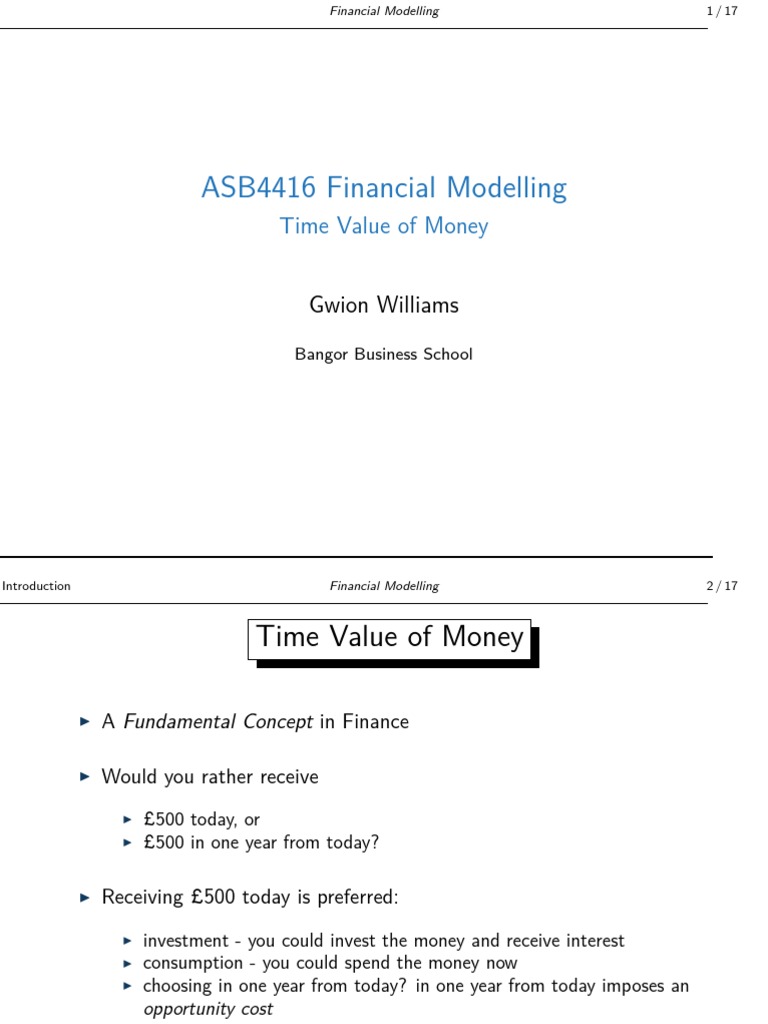 Asb4416 Financial Modelling Time Value Of Money Pdf Time Value Of