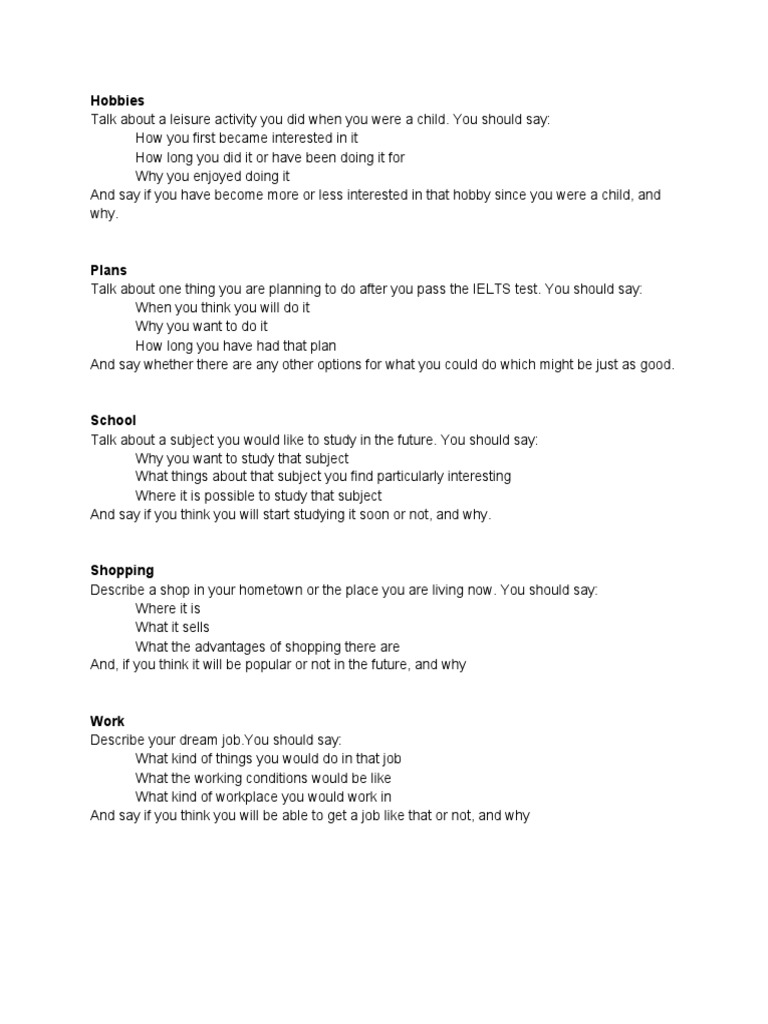 IELTS Speaking Part 2 Questions | PDF