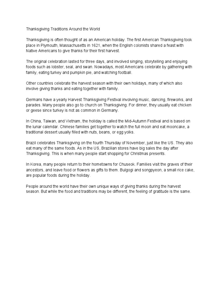 Thanksgiving Traditions Around The World | PDF