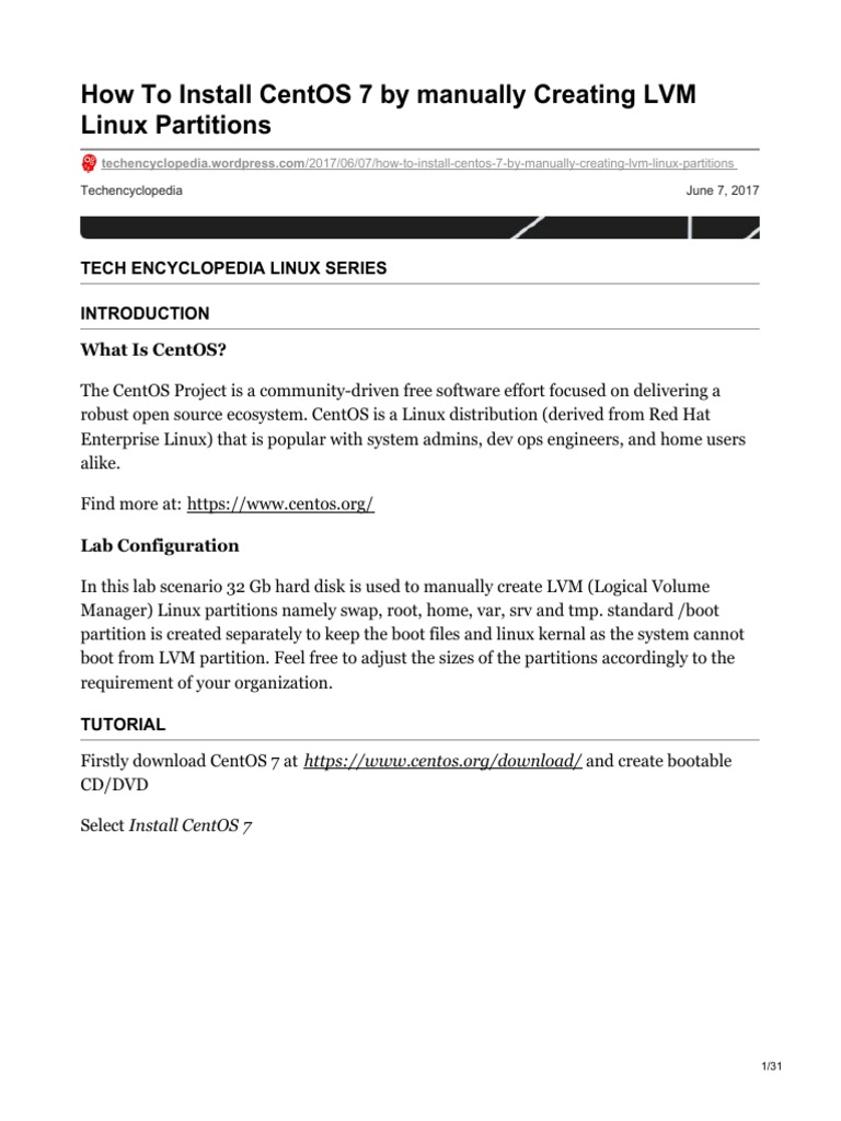 How To Install CentOS 7 With Custom Partitions | PDF | Booting | File ...