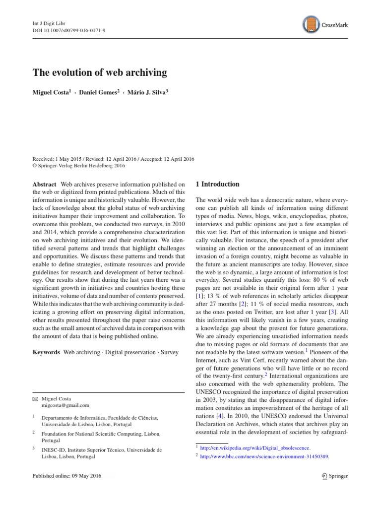 The Evolution of Web Archiving | PDF | Digital Library | World Wide Web