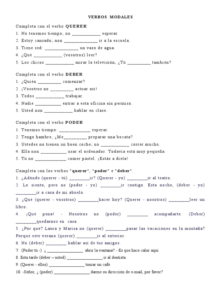Verbos Modales - Ejercicios | PDF