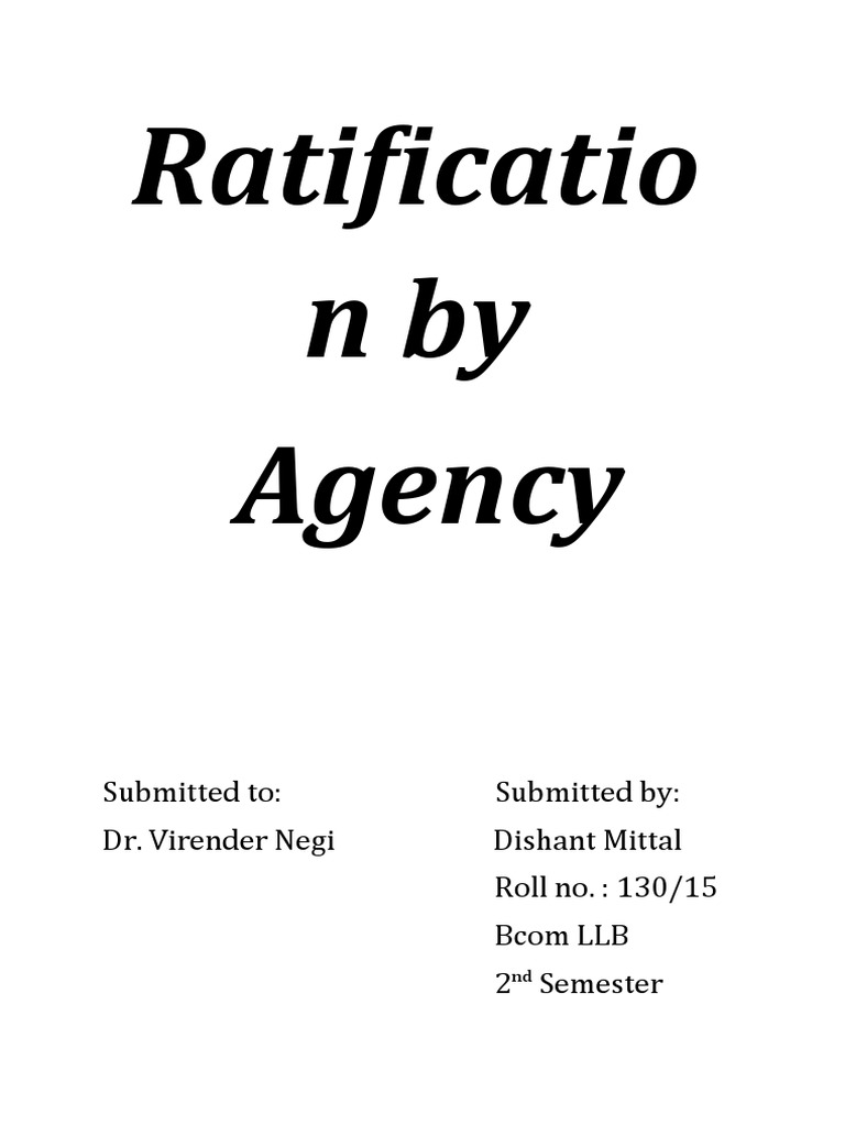 Ratification | PDF | Law Of Agency | Ratification