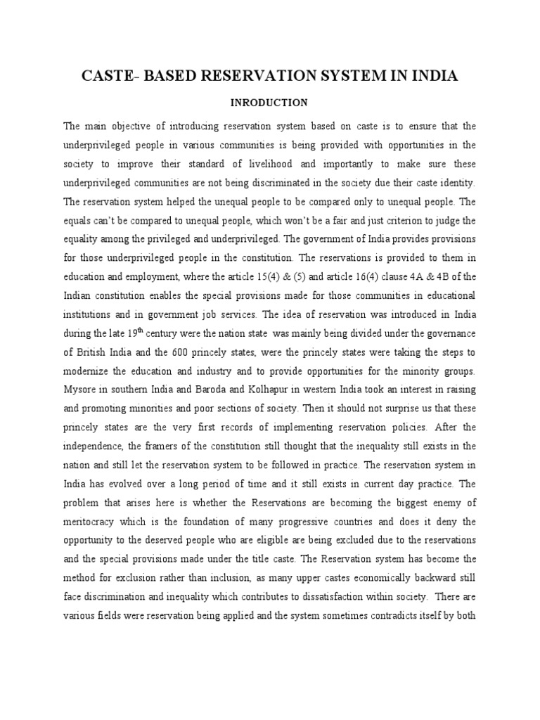 Caste Reservation System in India | PDF | Injustice | Politics And Race
