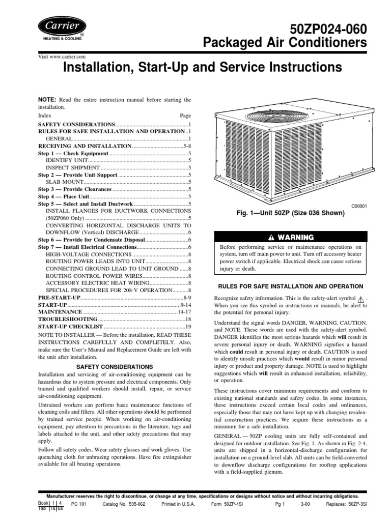 50ZP024-060 Packaged Air Conditioners Installation, Start-Up and ...