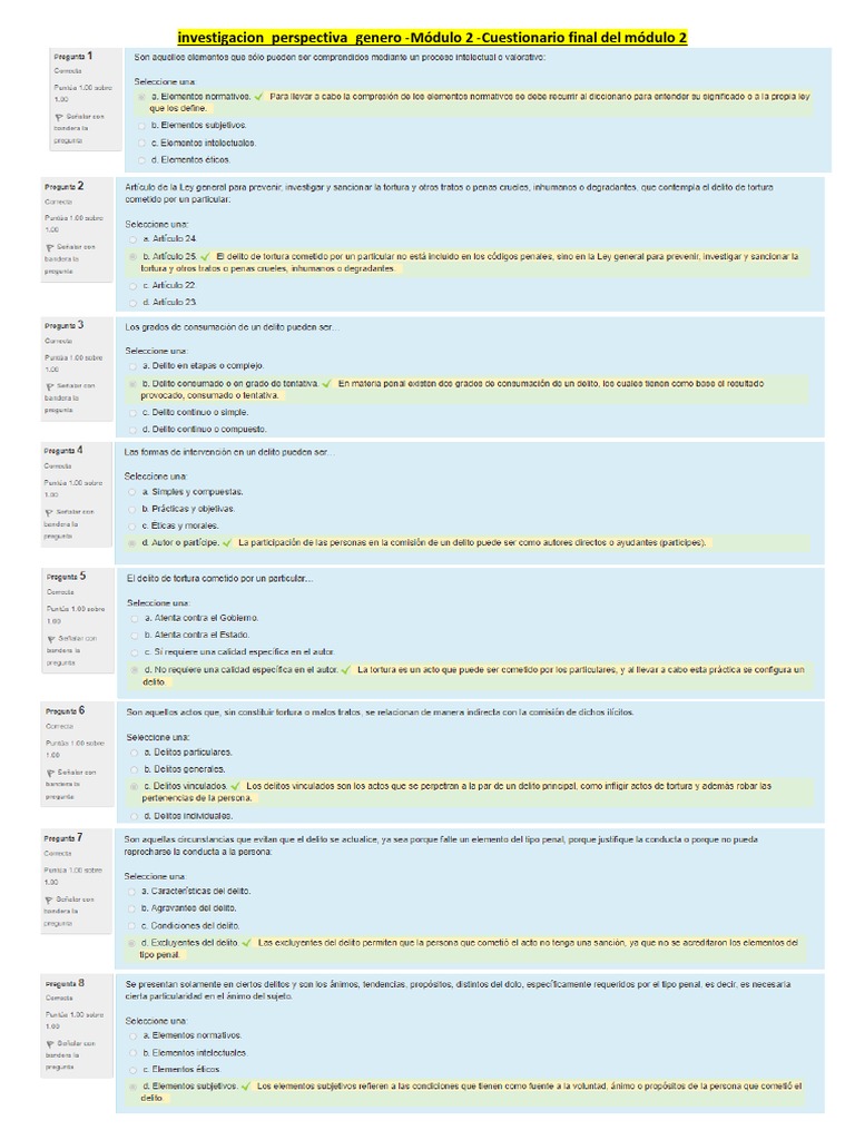 Investigacion Perspectiva Genero Módulo 2 Cuestionario Final | PDF
