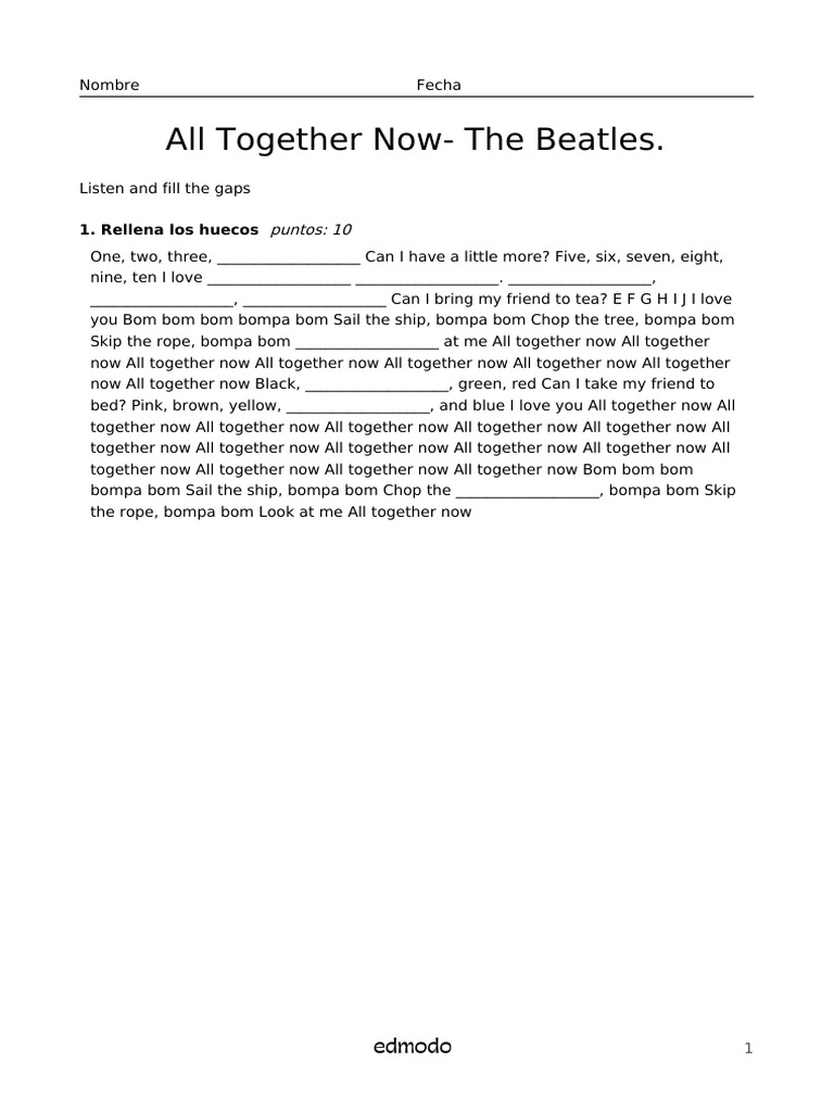 All Together Now Lyrics Activity | PDF