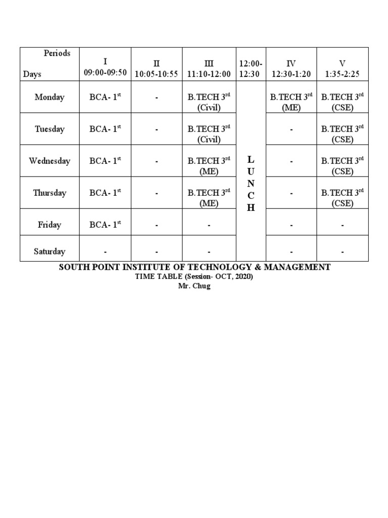 B.Tech 3rd Year Timetable Overview | PDF