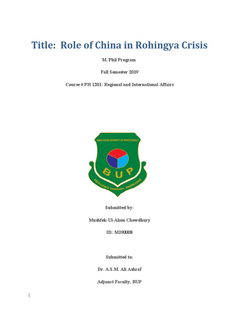 Role of China in Rohingya Crisis | PDF | Rohingya People | Myanmar