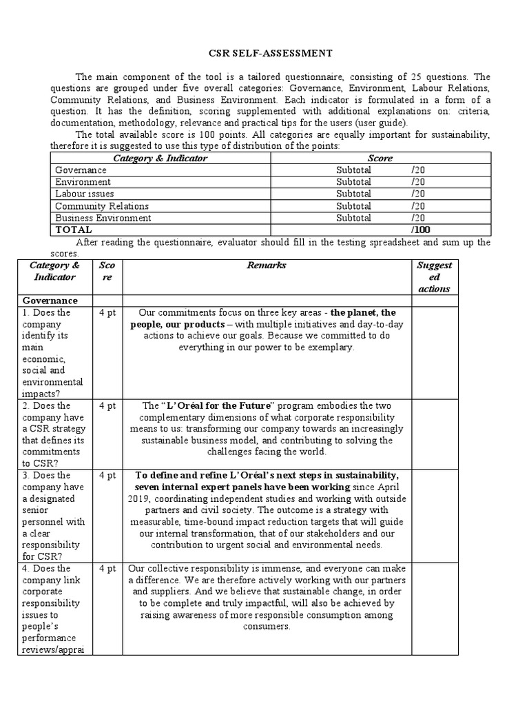 CSR Self-Assessment Guide | PDF | Corporate Social Responsibility ...