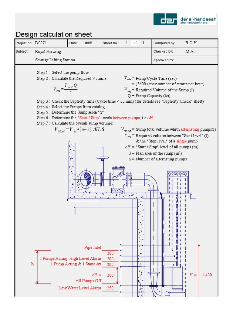 Sewage Lift Station Design Calculations | PDF | Energy Technology | Pump