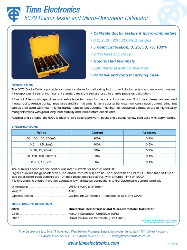 5070 Ductor Tester and Micro-Ohmmeter Calibrator: - 0.2, 2, 20, 200 ...
