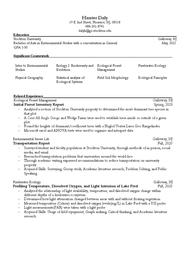 Hunter Resume | PDF | Ecology | Natural Environment