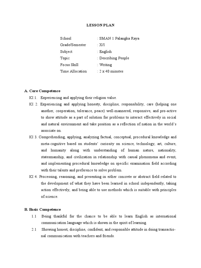 LESSON PLAN Writing | PDF | Competence (Human Resources) | Epistemology