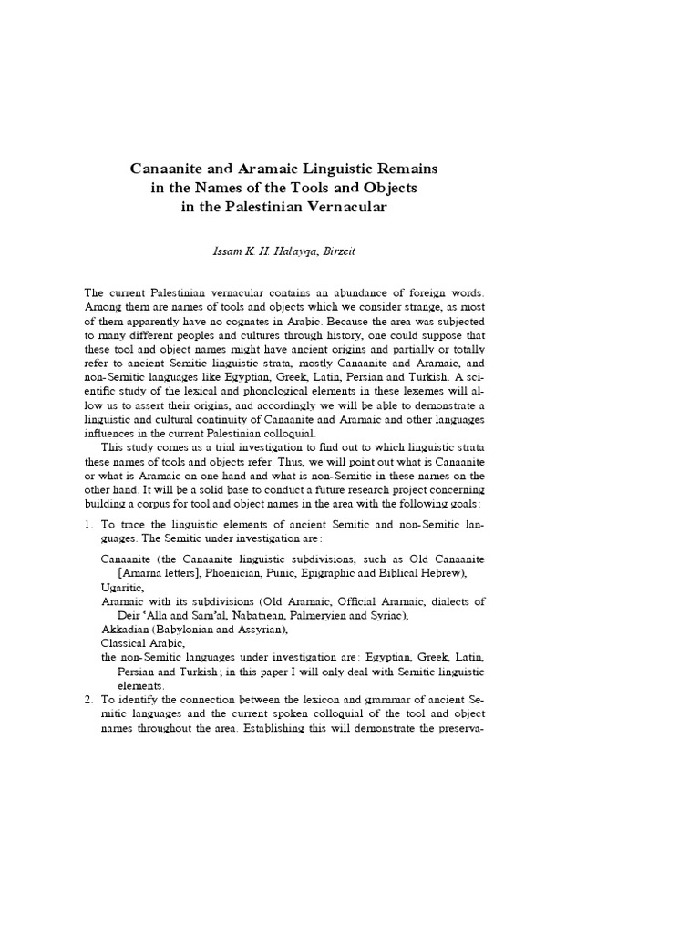 Canaanite and Aramaic Linguistic Remains in The Names of The Tools and ...