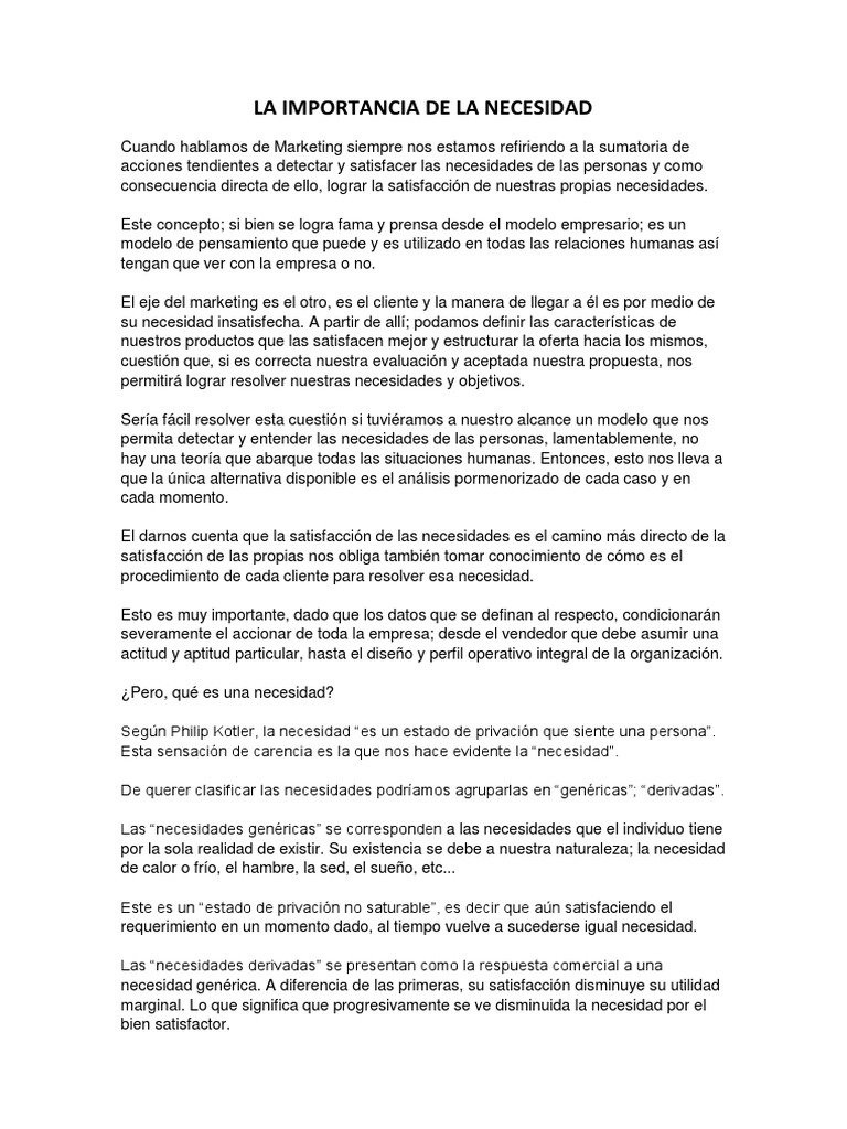 La Importancia de La Necesidad | PDF | Marketing | Cliente