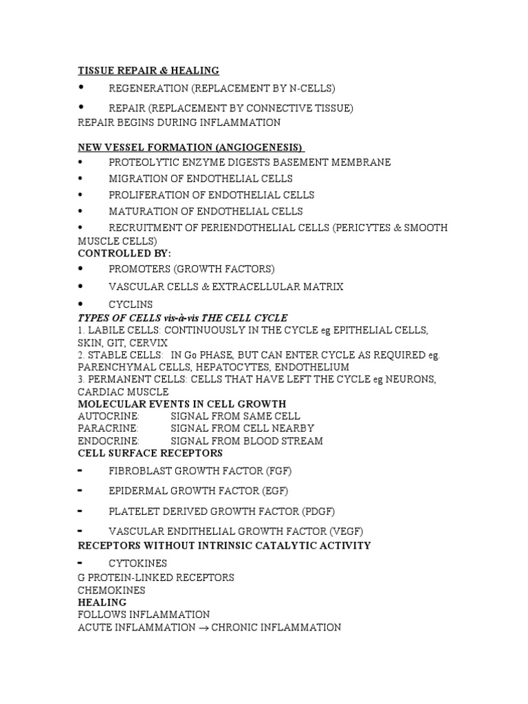 TISSUE REPAIR Handout | PDF | Wound Healing | Extracellular Matrix