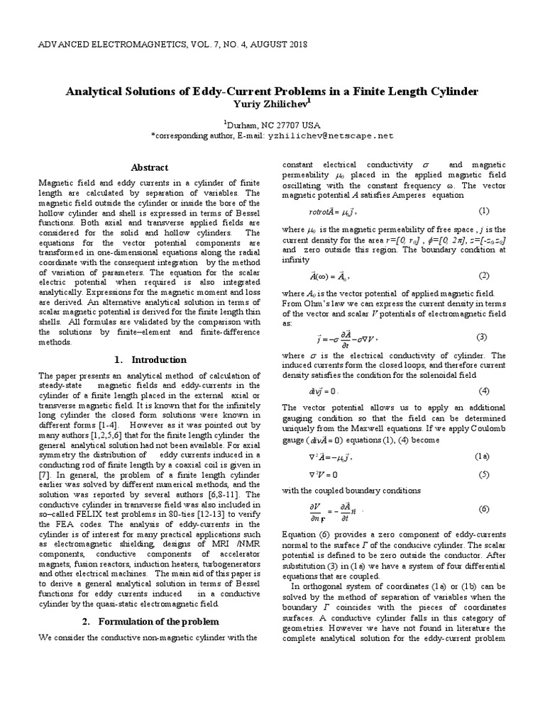 Analytical Solutions of Eddy-Current Problems in A Finite Length Cylinder | PDF | Vector Space ...
