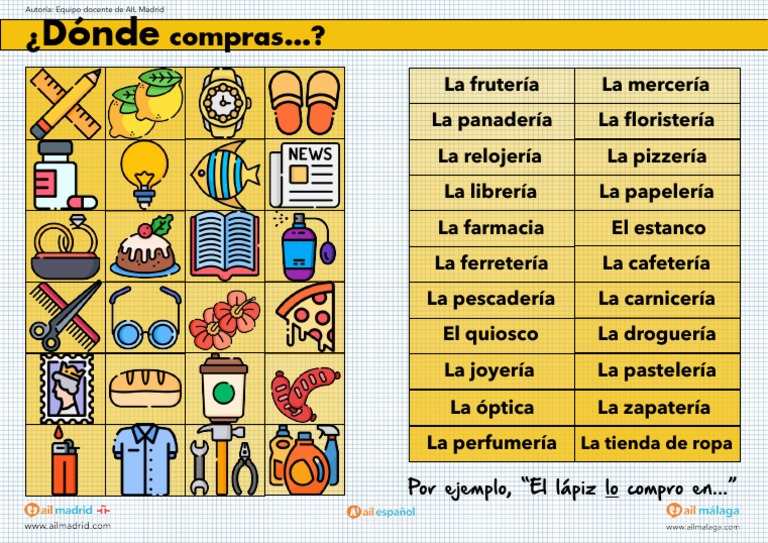 Juego Actividad Vocabulario Tiendas Clase de Ele Nivel A1 | PDF
