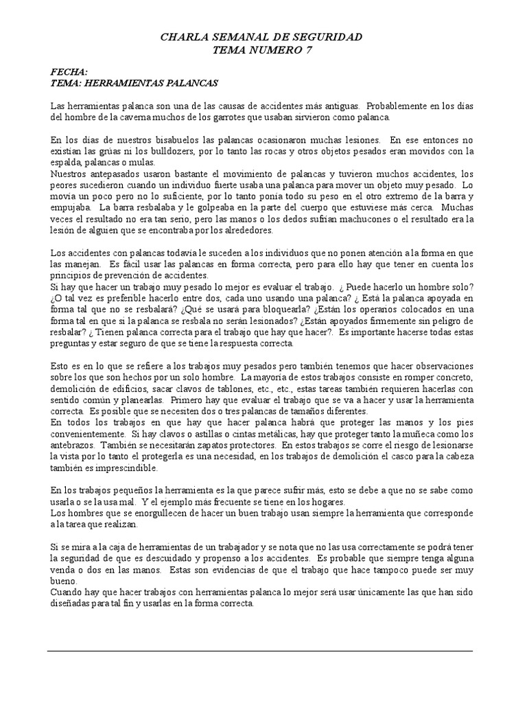 80 Charlas de Seguridad Industrial y Salud Ocupacional | PDF | Herramientas