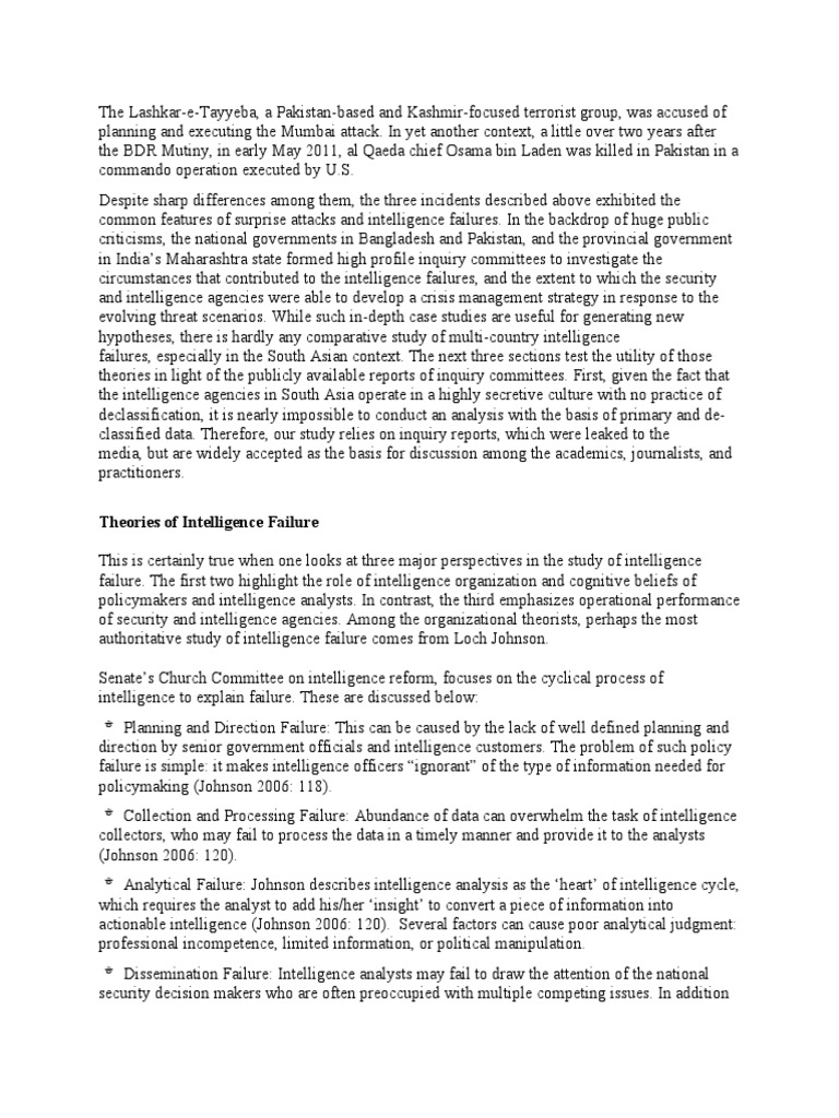 Intelligence Failure | PDF | Inter Services Intelligence | Intelligence ...