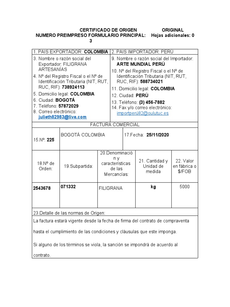 Certificado de Origen Embarque | PDF