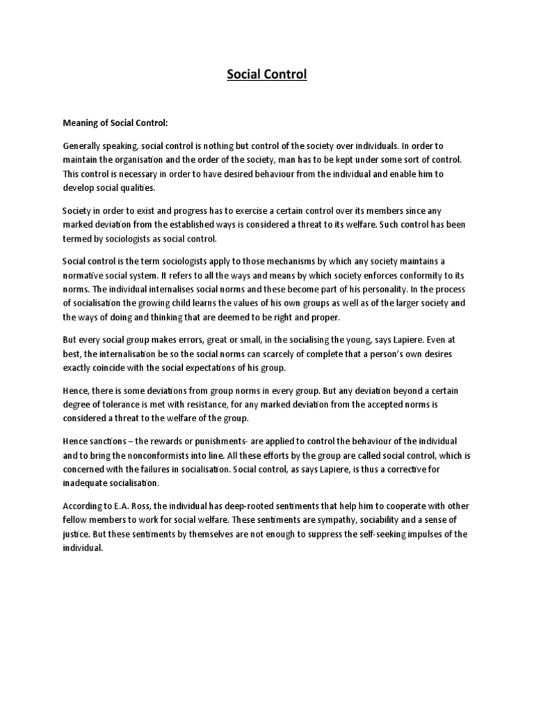 Meaning of Social Control | PDF | Socialization | Ideologies